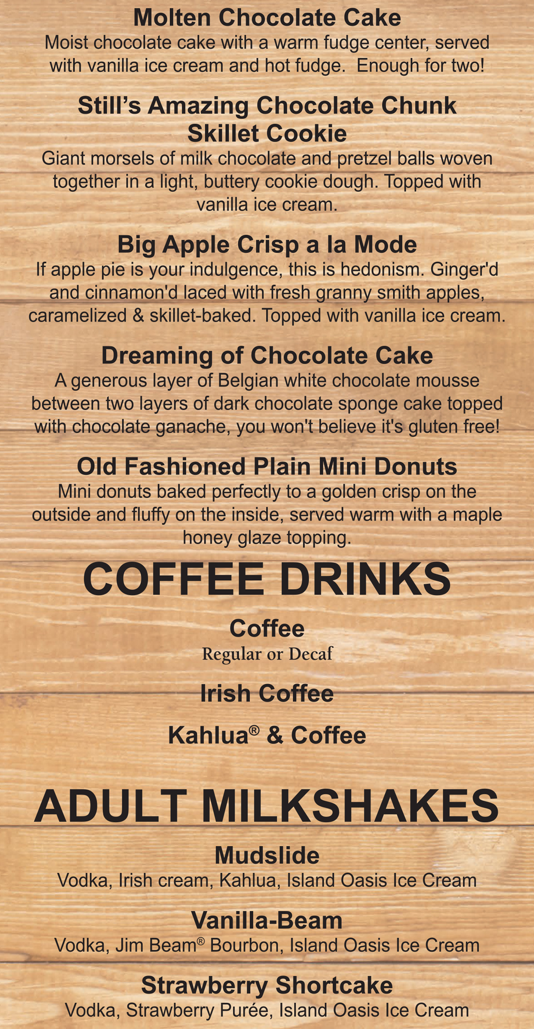 Dessert Menu | The Distillery Restaurant