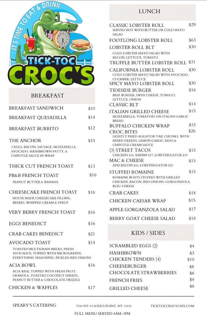 Food Menu | Tick-Toc Croc's