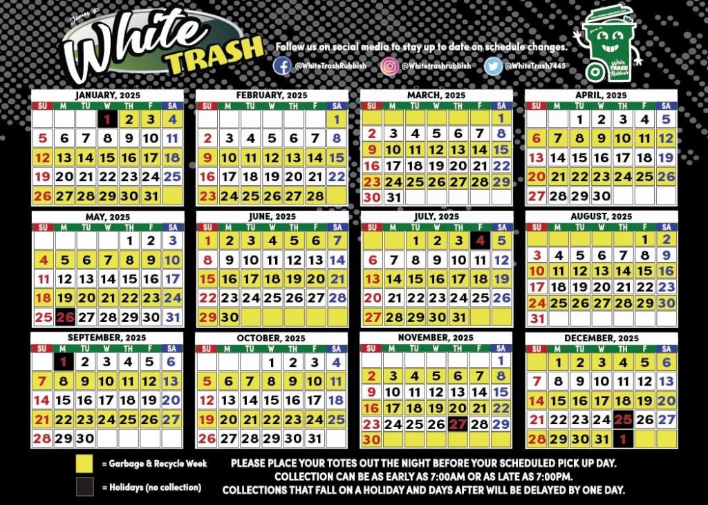 Garbage Schedule | J.P. White Trash Disposal & Recycling